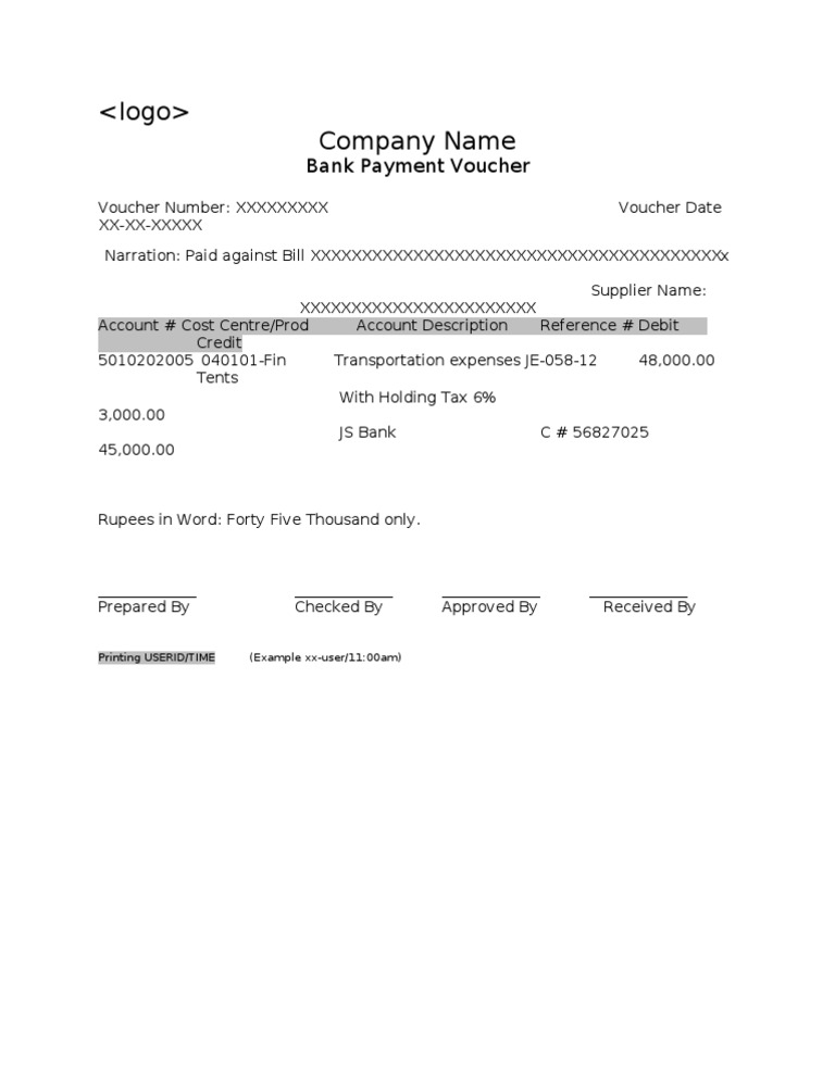 Bank Payment Voucher Format | PDF | Payments | Debits And Credits