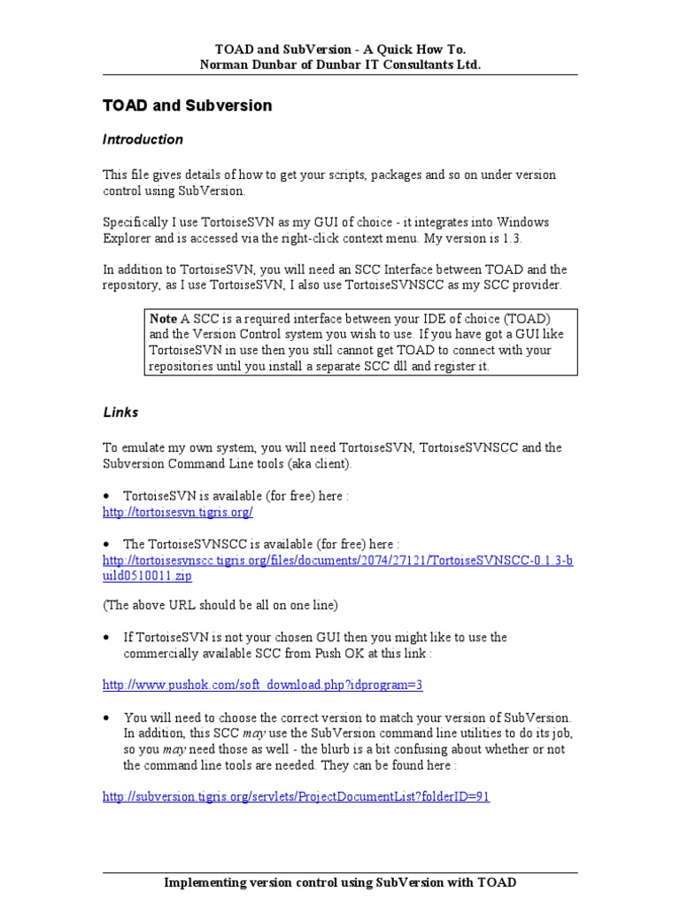 TOAD and SubVersion | PDF | Version Control | Command Line Interface