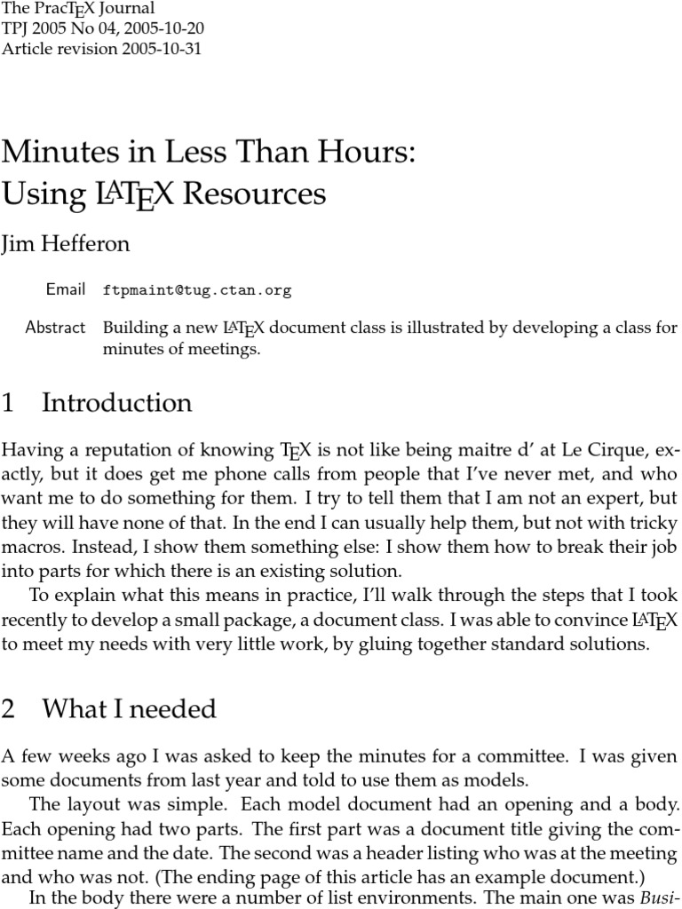 Minutes in Less Than Hours: Using L TEX Resources: Jim Hefferon ...