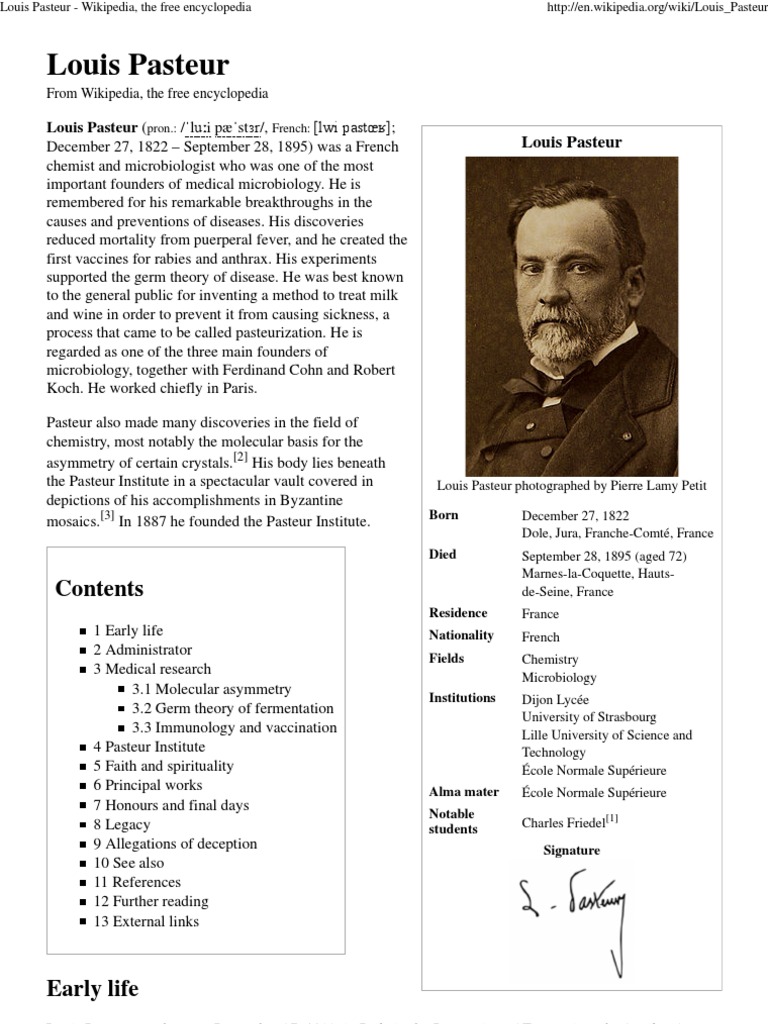 Louis Pasteur - Wikipedia, The Free Encyclopedia | PDF | Louis Pasteur ...