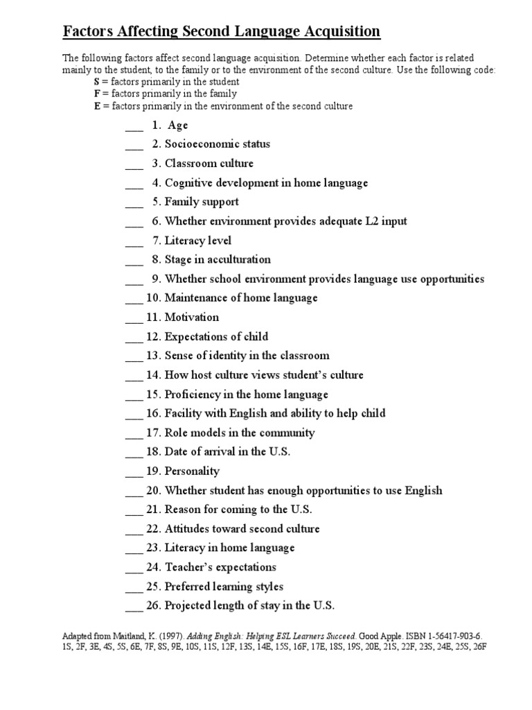 Factors Influencing Language Learning | PDF | Second Language ...