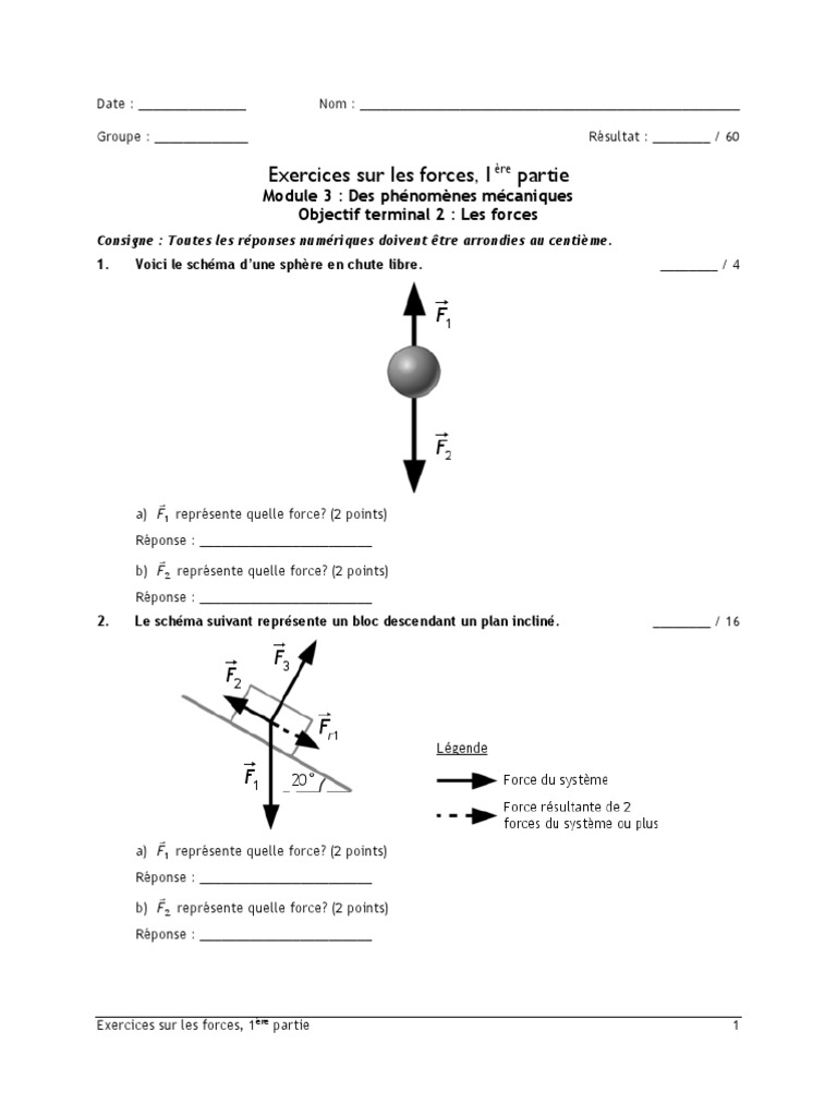 Exercices Forces Mécaniques 1ère Partie | PDF | Poids | Masse