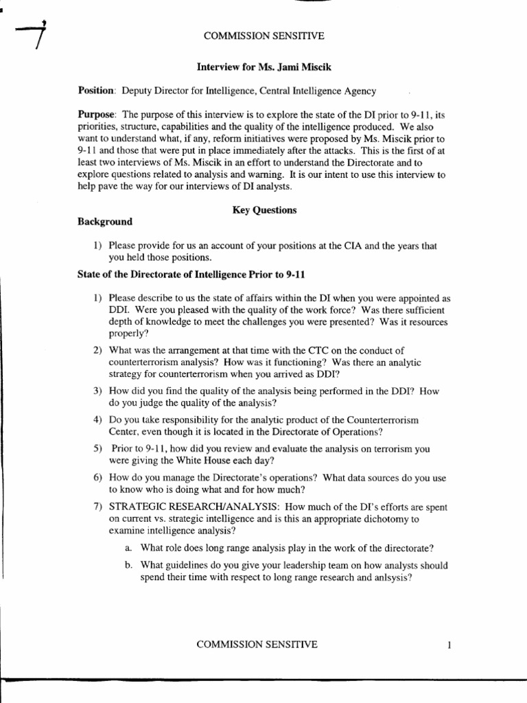 9/11 Commission Questions For CIA Official Jami Miscik | PDF | Central ...