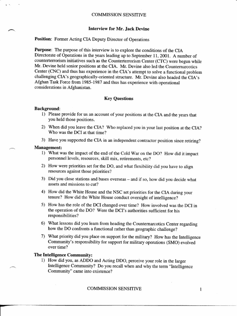 9/11 Commission Questions For Former CIA Official Jack Devine | PDF ...
