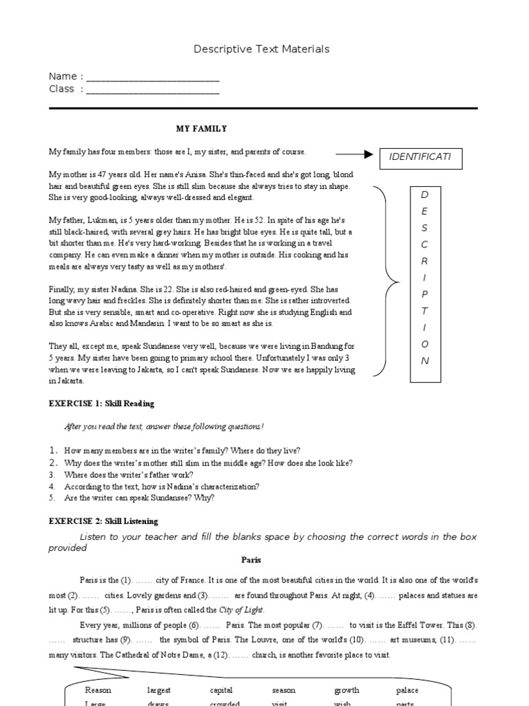 Grade 9 Descriptive Text Worksheet | PDF | Paris