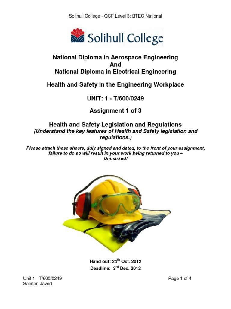 Health and Safety Assignment One - 2012-1 | PDF | Occupational Safety ...