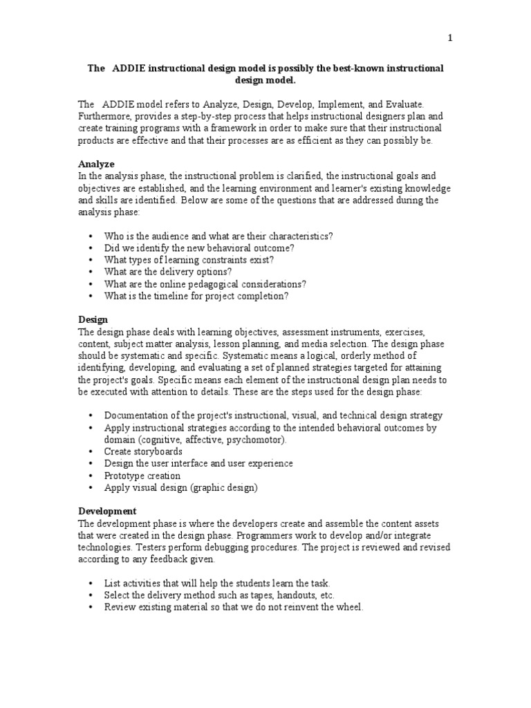The ADDIE Instructional Design Model | PDF | Instructional Design ...