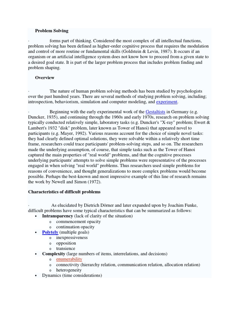 Psychology - Problem Solving | PDF | Emergence | Neuropsychological ...