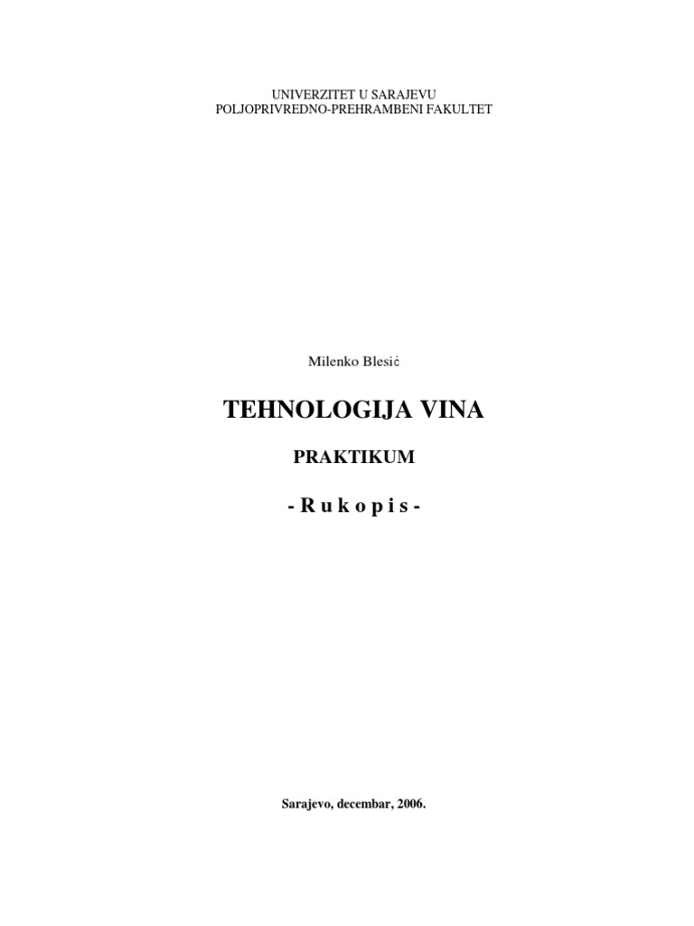 Milenko Blesic - TEHNOLOGIJA VINA, Praktikum | PDF