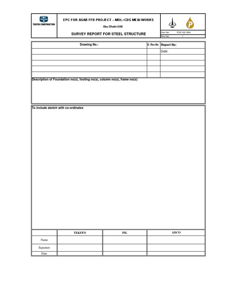 Survey Report For Steel Structure: Report No: Drawing No. | PDF