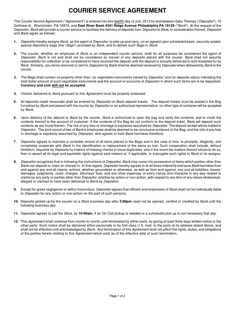 Courier Service Agreement | PDF | Deposit Account | Cheque