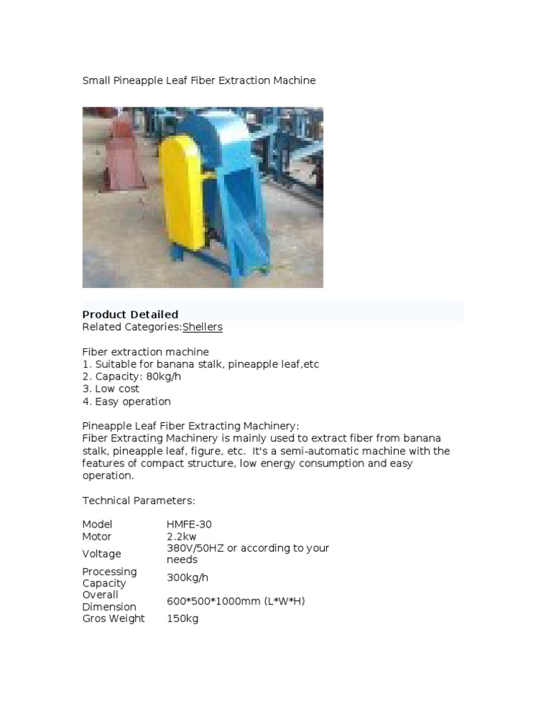 Pineapple Leaf Fiber Extraction Machine | PDF | Paper | Tourism