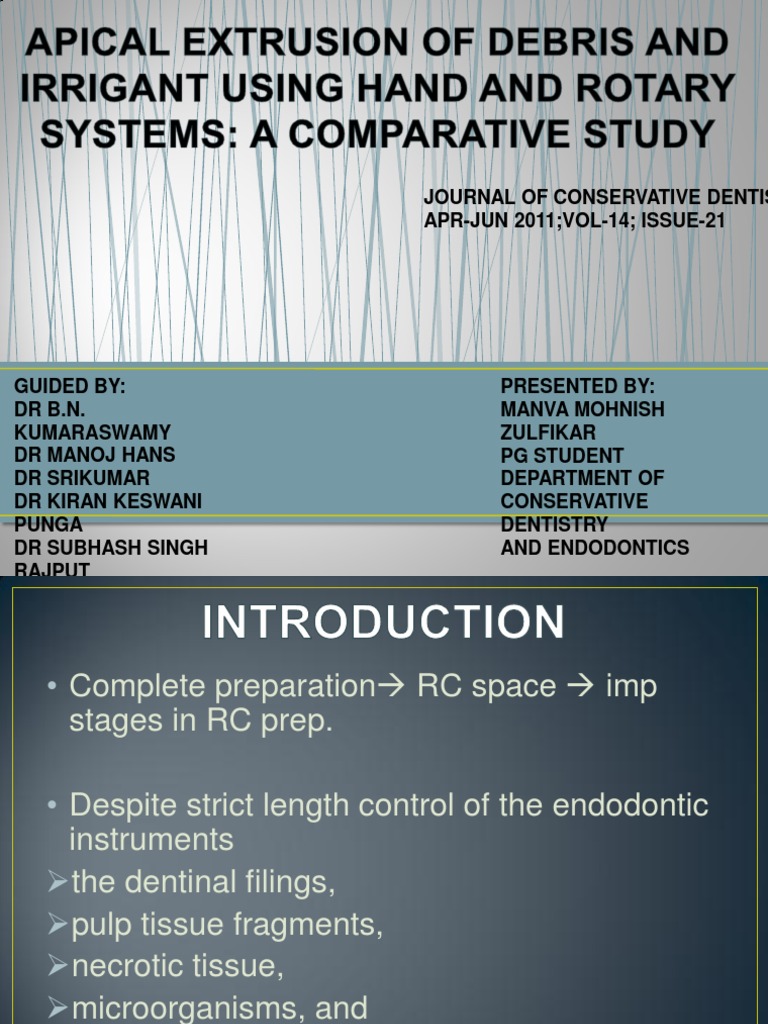 Apical Extrusion of Debris and Irrigant Using Hand | PDF | Medicine ...