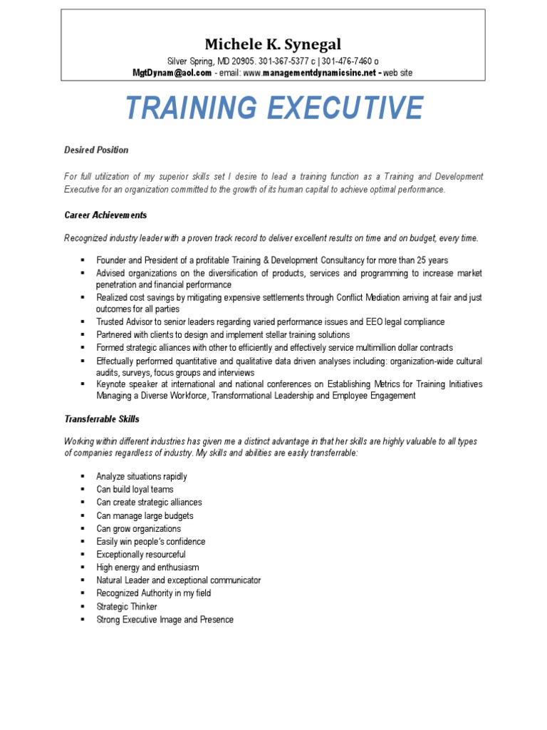 Director Manager Training Development in Washington DC Resume Michele ...