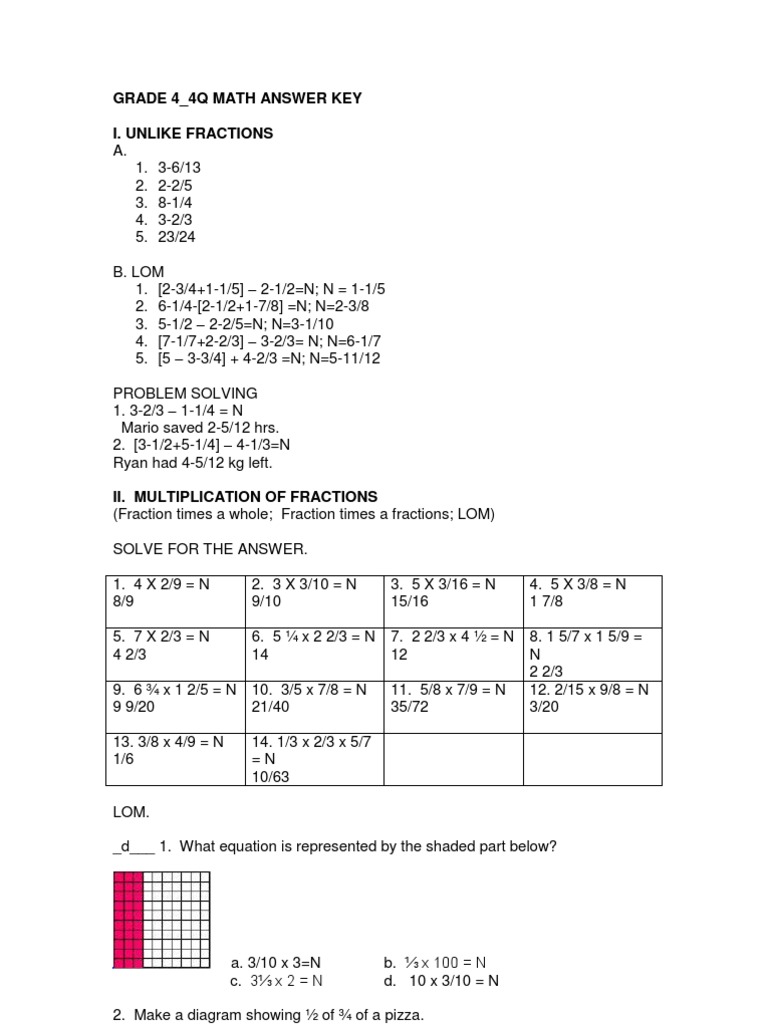 Grade 4 - 4Q MATH Answer Key | PDF | Rectangle | Area