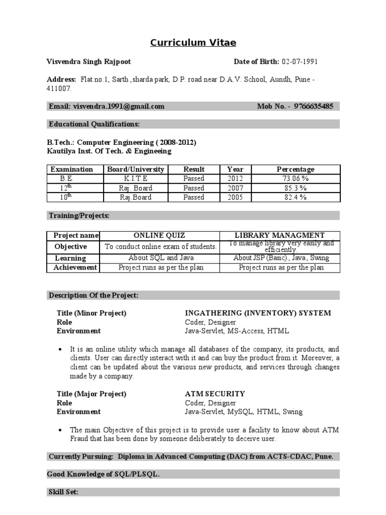Visvendra Singh's CV - Pune | PDF | Career & Growth
