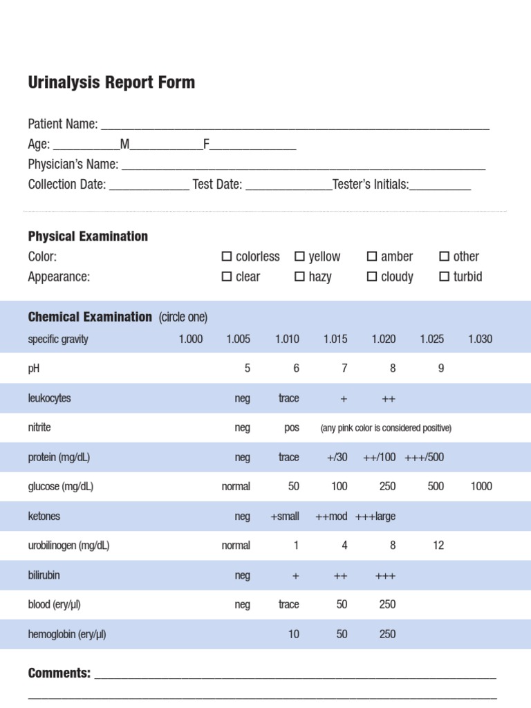Urinalysis Report Form: Physical Examination | PDF