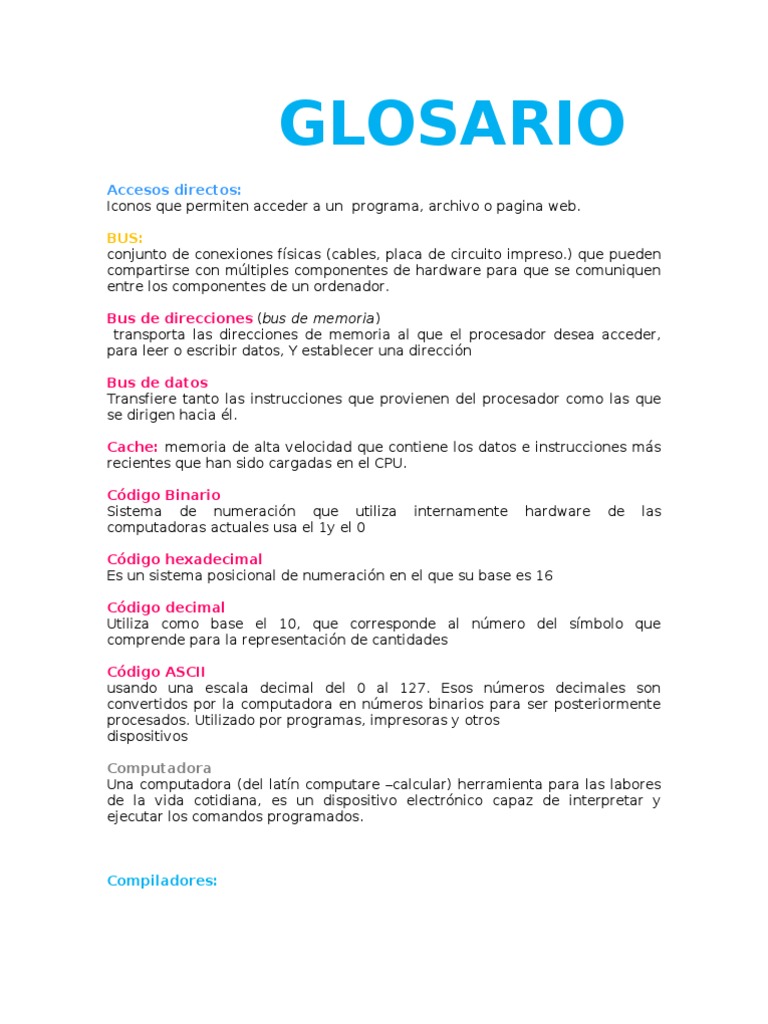 Glosario de términos informáticos fundamentales | PDF | Memoria del ... Glosario de términos informáticos fundamentales | PDF | Memoria del ...