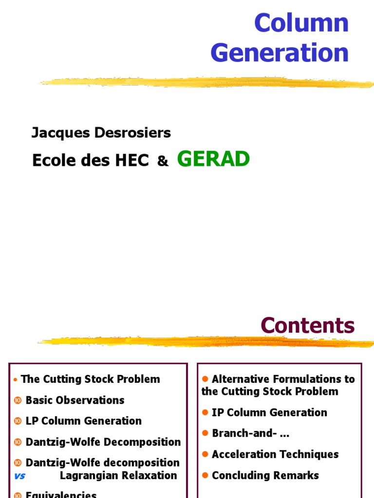 Column Generation | PDF | Linear Programming | Mathematical Optimization