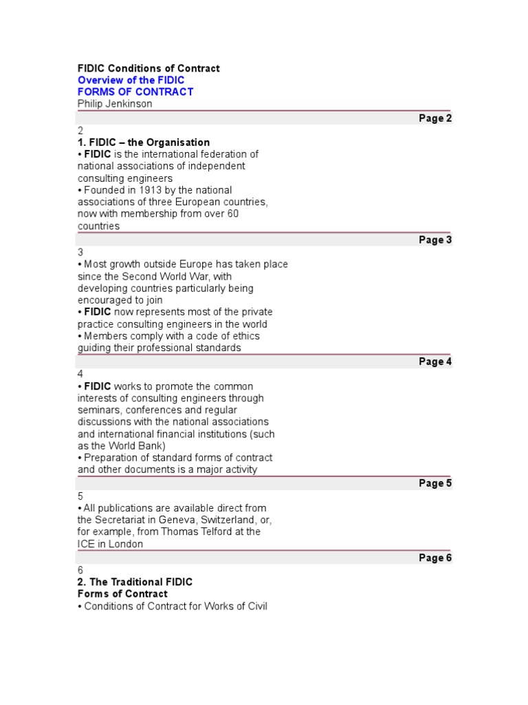 Fidic IV Conditions of Contract - Overview | PDF | Construction Bidding | General Contractor
