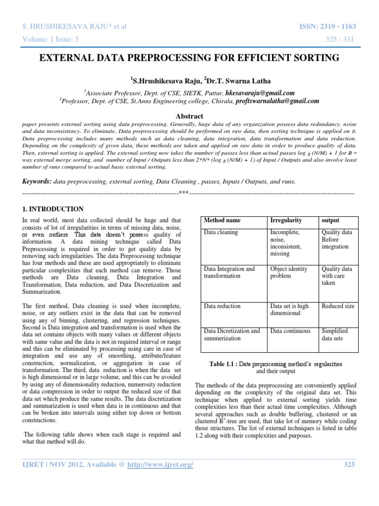 External Data Preprocessing For Efficient Sorting | PDF | Array Data ...