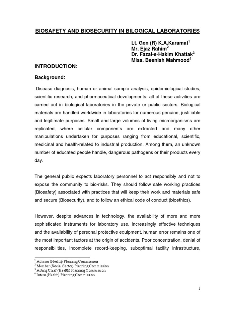 Biosafety and Biosecurity in Labs | PDF | Infection | Laboratories