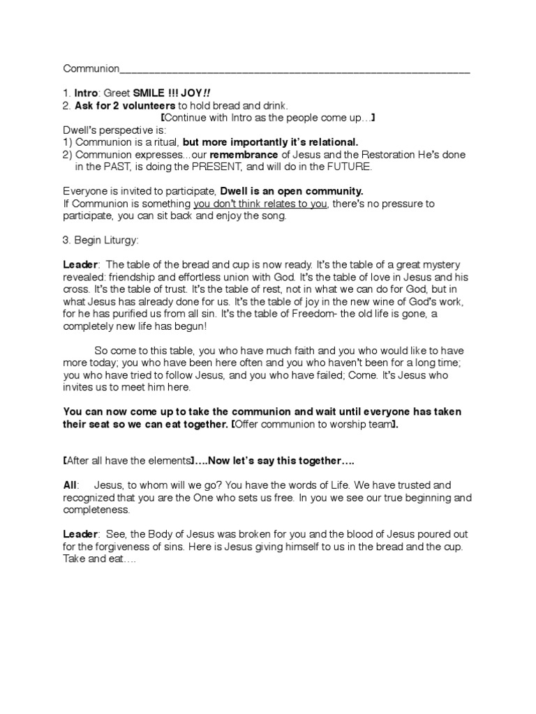 A Contemporary Communion/Eucharist Liturgy | PDF | Eucharist ...