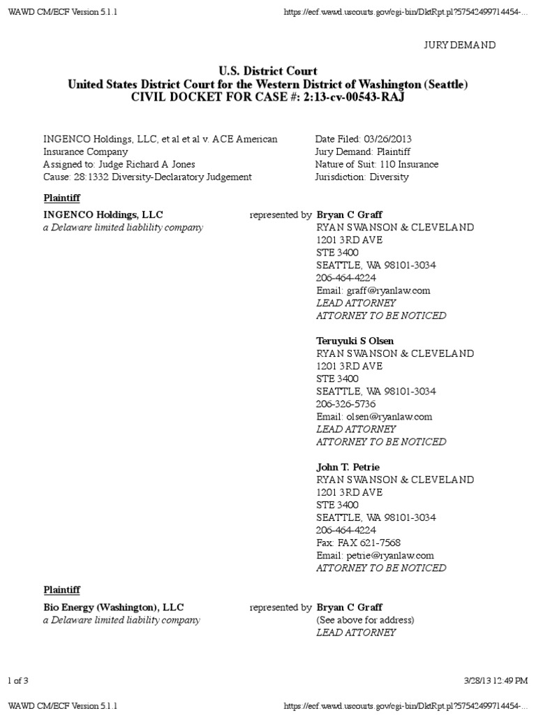 INGENCO HOLDINGS, LLC, Et Al v. ACE AMERICAN INSURANCE COMPANY Docket ...