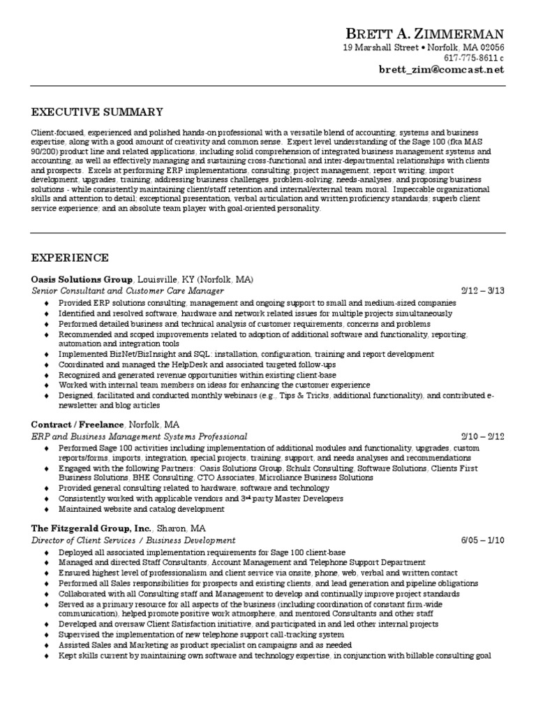 Brett Zimmerman - Resume | PDF | Consultant | Enterprise Resource Planning