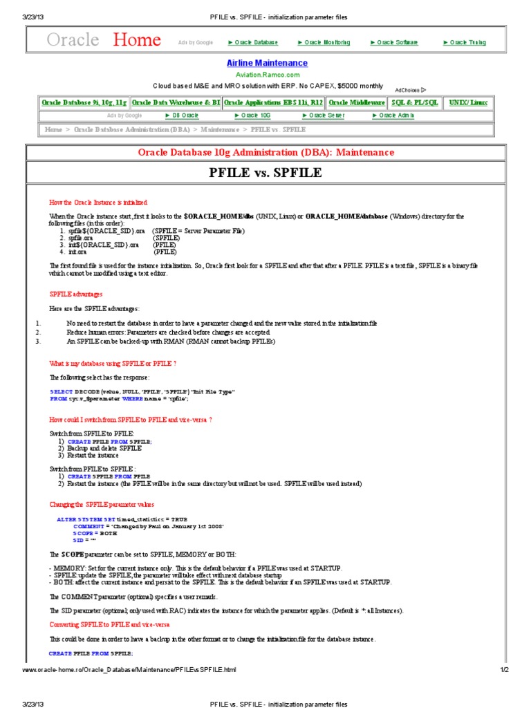 Pfile Vs Spfile Pdf Oracle Database Databases