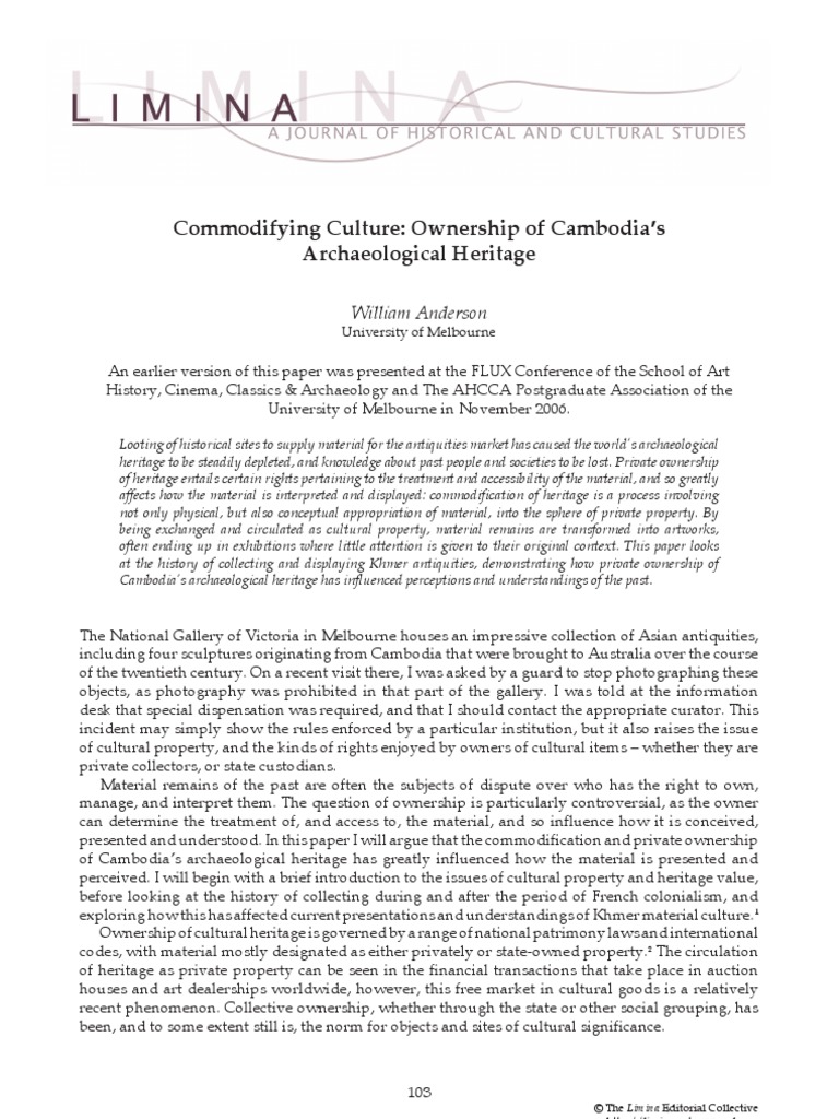 Commodifying Culture-Ownership of Cambodias Cultural Heritage | PDF | Cambodia | Angkor