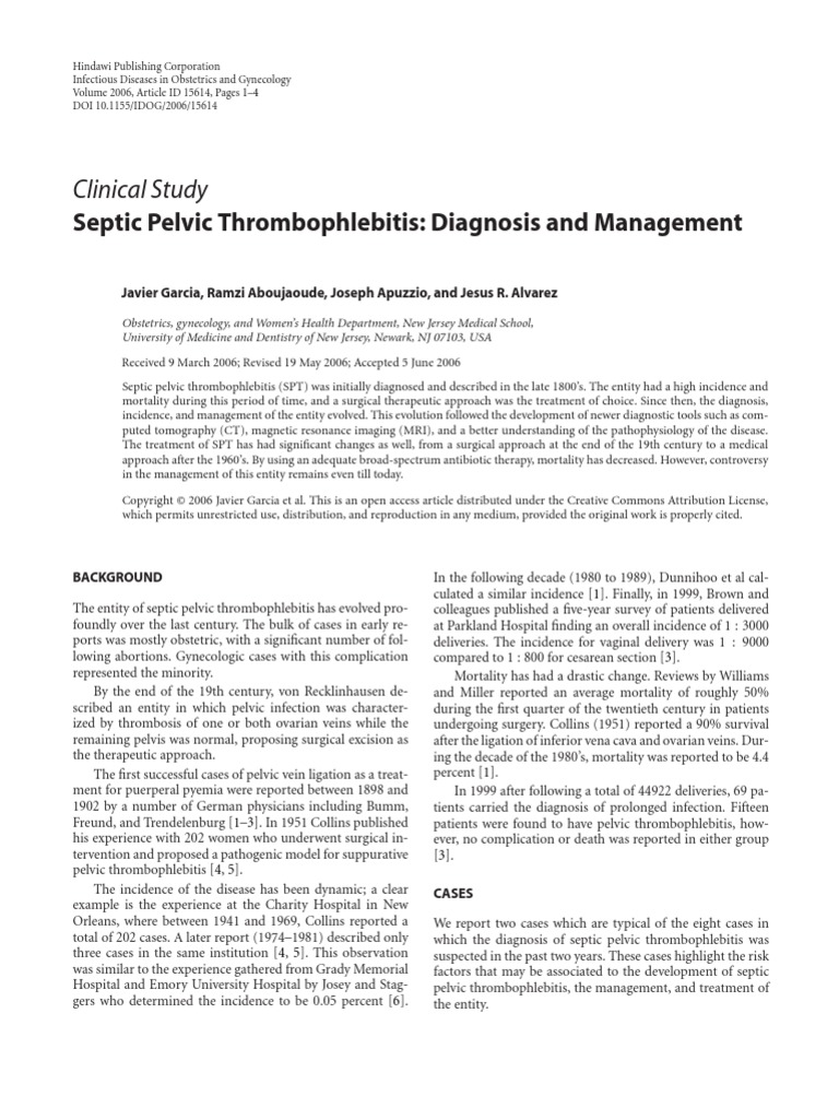 Clinical Study: Septic Pelvic Thrombophlebitis: Diagnosis and ...