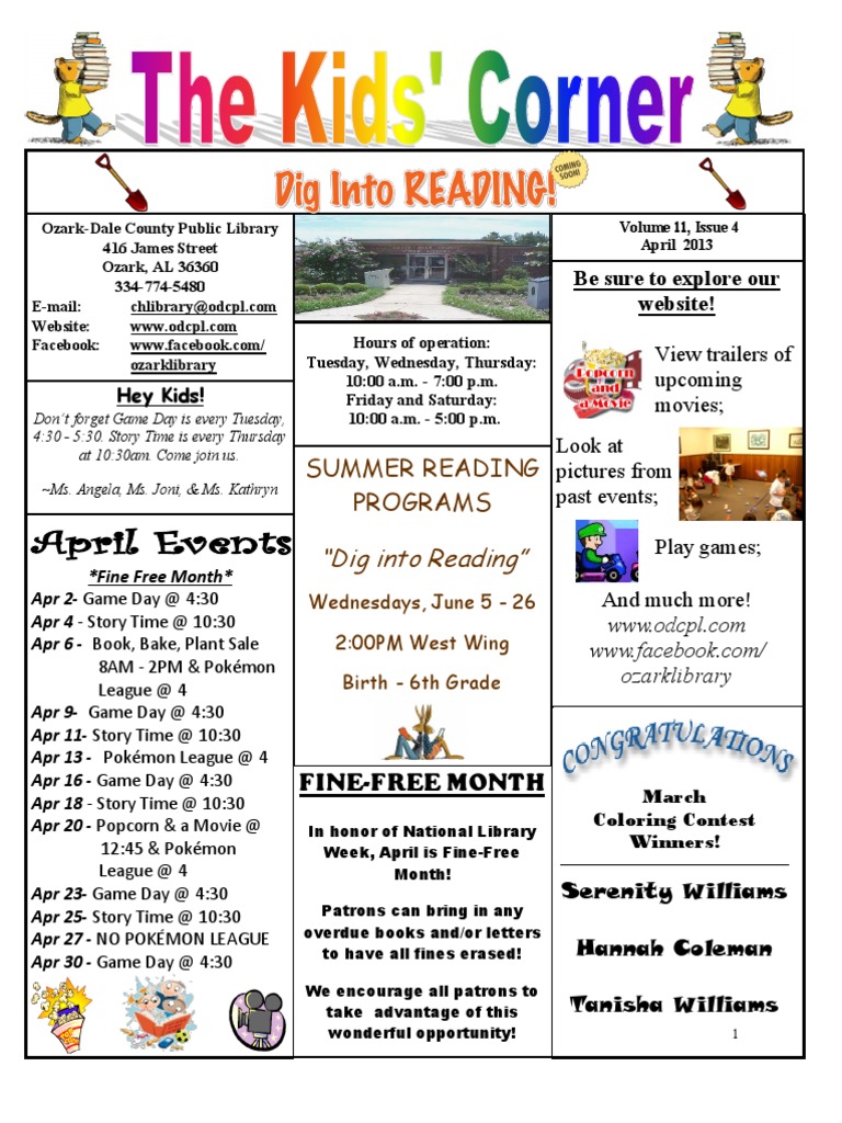 The Kid Corner April 2013 | PDF | Library And Museum