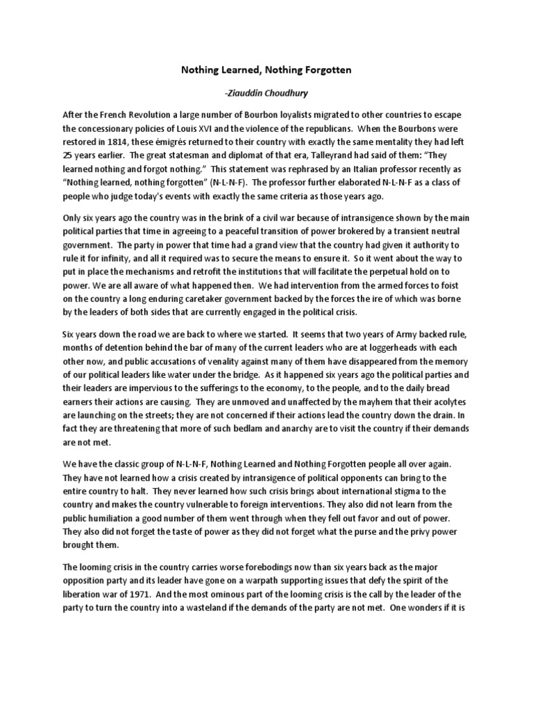 Nothing Learned Nothing Forgotten | PDF | Government | Politics (General)