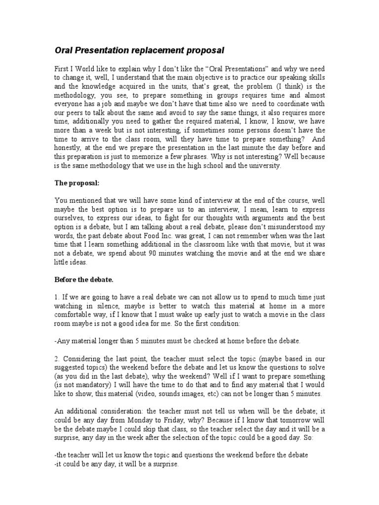 Oral Presentation Replacement Proposal | PDF | Communication