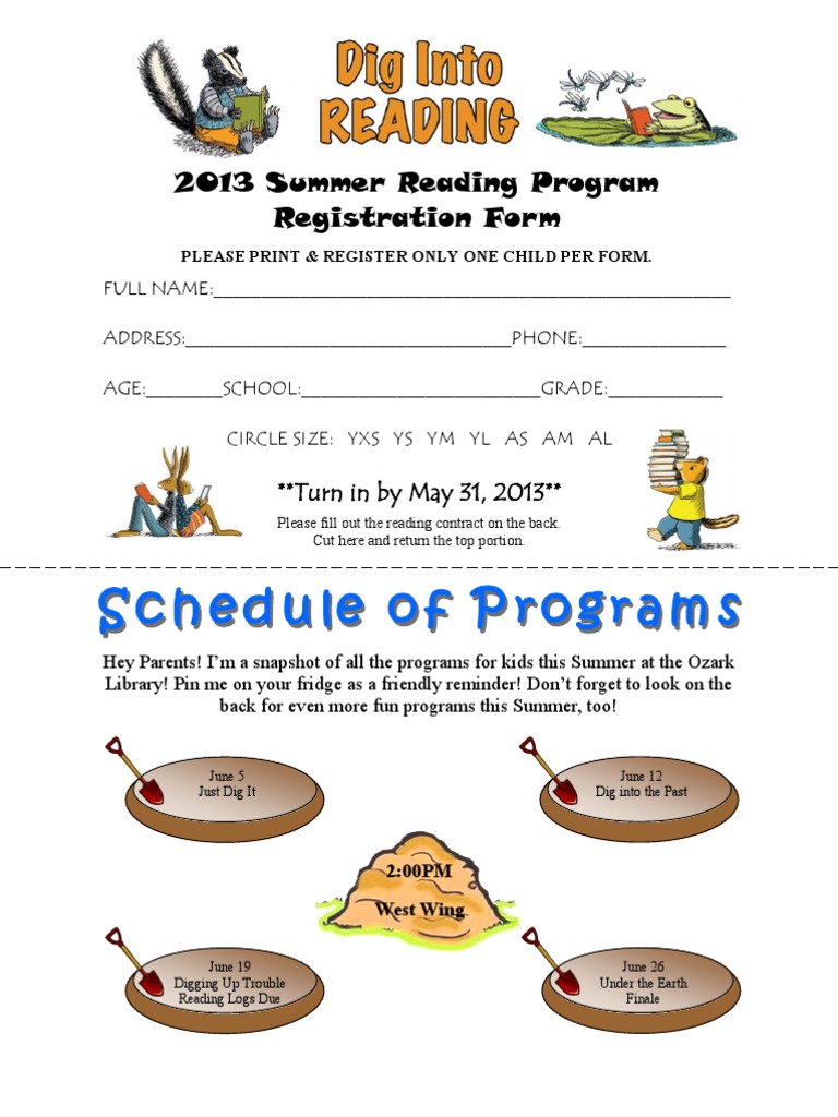 2013 Dig Into Reading Registration Form | PDF