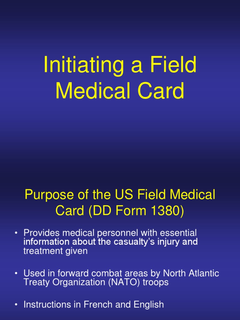 Initiating a Field Medical Card (DD 1380 | PDF | Casualty (Person ...