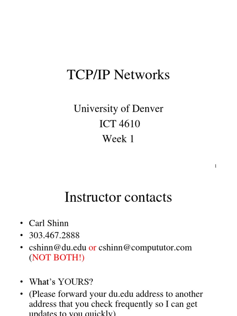 TCP/IP Networks: University of Denver ICT 4610 Week 1 | PDF | Internet ...