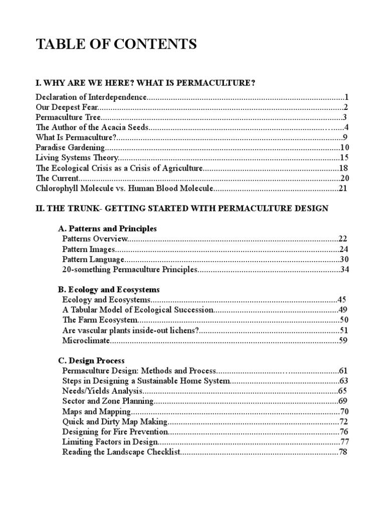 Permaculture Design Playbook - Table of Contents PDF | PDF ...