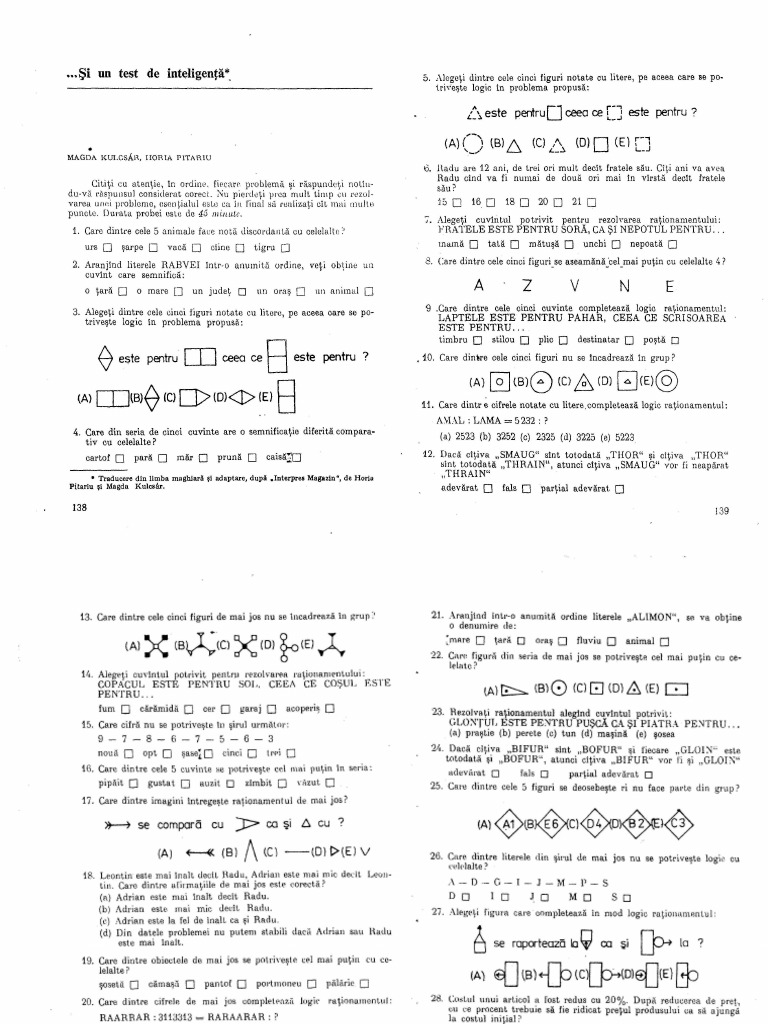 Pitariu (Test de Inteligenta) | PDF
