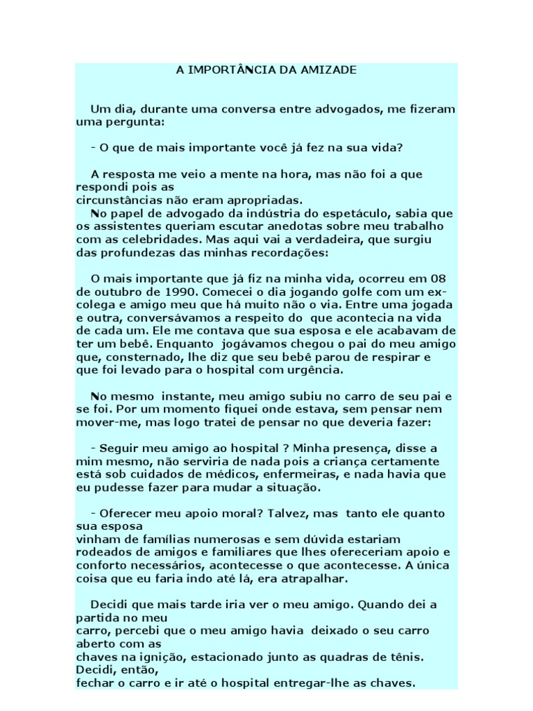 A Importância Da Amizade Pdf Vida Carro