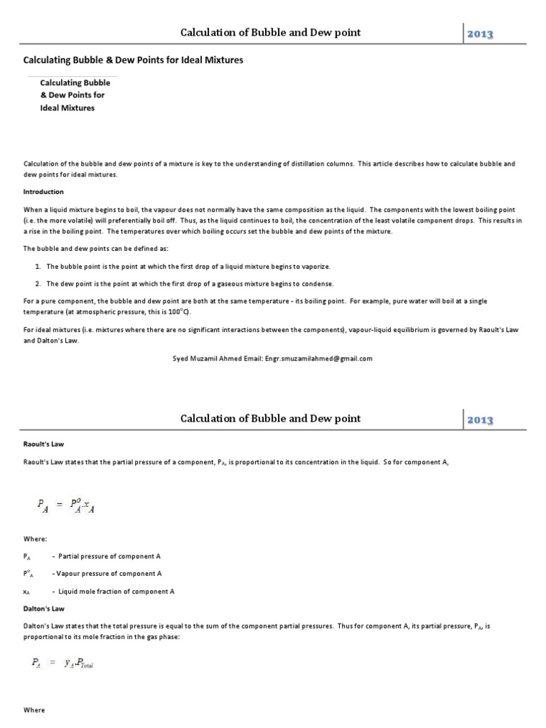Calculation of Bubble and Dew Point | PDF | Phases Of Matter | Physical ...