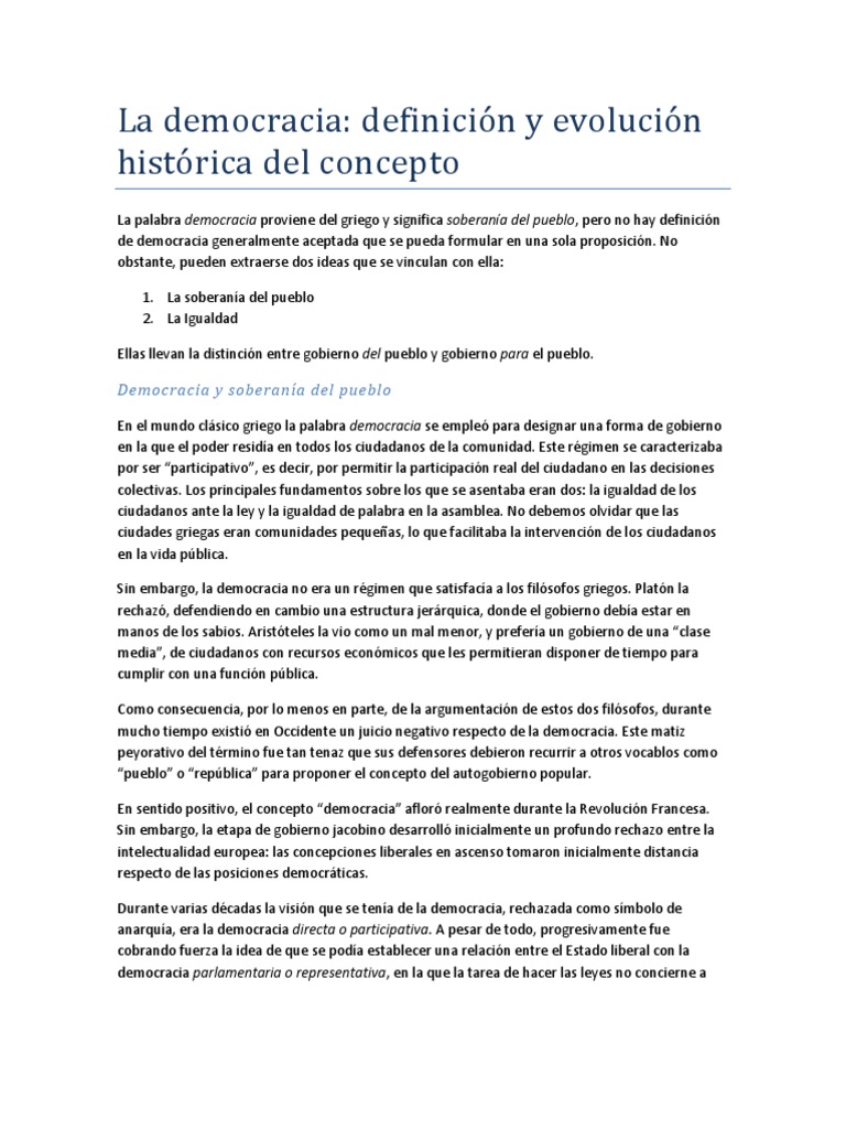 10 La Democracia Definición y Evolución Histórica Del Concepto PDF ...