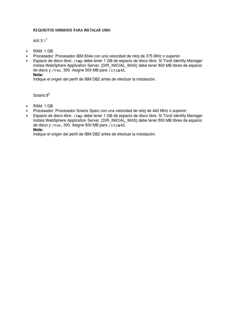 Requisitos para Instalar Unix | PDF