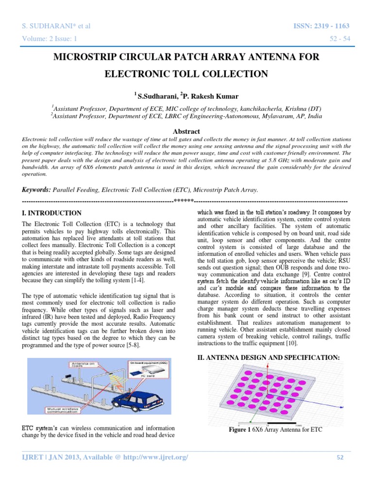 Microstrip Circular Patch Array Antenna For Electronic Toll Collection ...