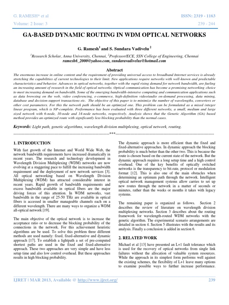 Ga-Based Dynamic Routing in WDM Optical Networks | PDF | Routing | Wavelength Division Multiplexing