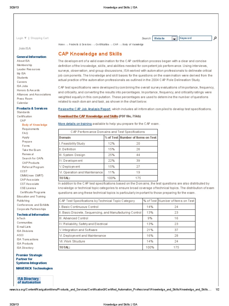 Knowledge and Skills - ISA - CAP | PDF | Specification (Technical ...