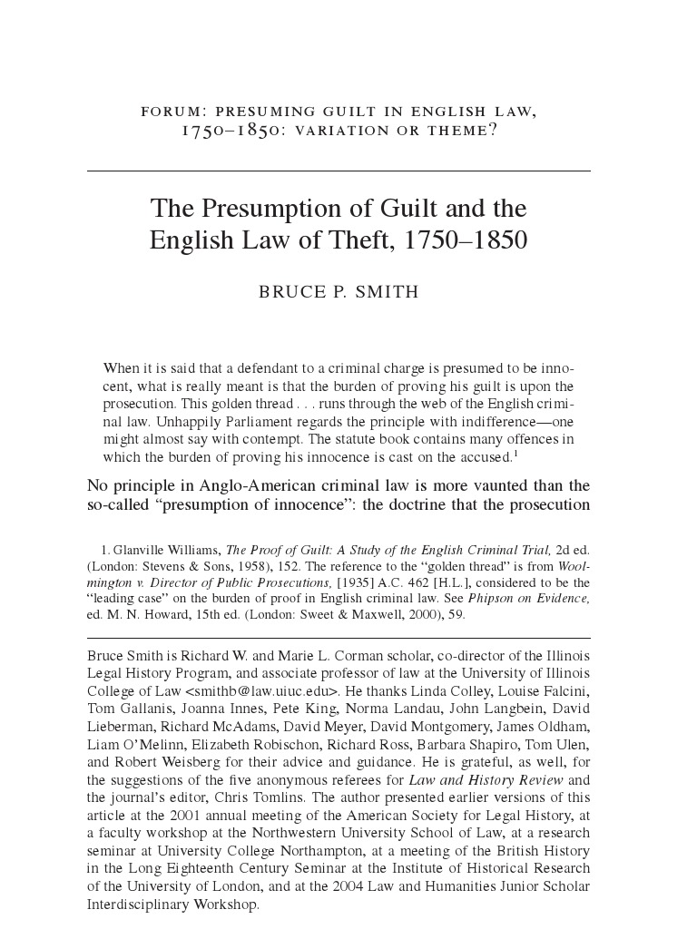 The Presumption of Guilt and The English Law of Theft, 1750-1850 | PDF ...