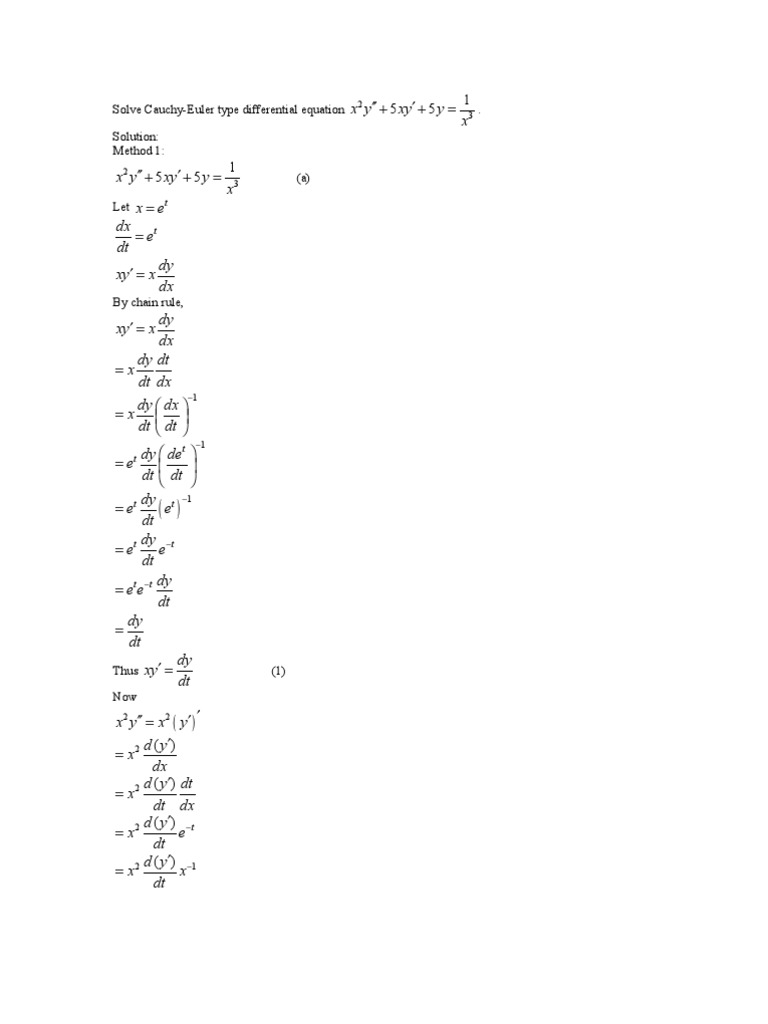 Xy Xy Y X Solve Cauchy Euler Type Differential Equation Solution 5008