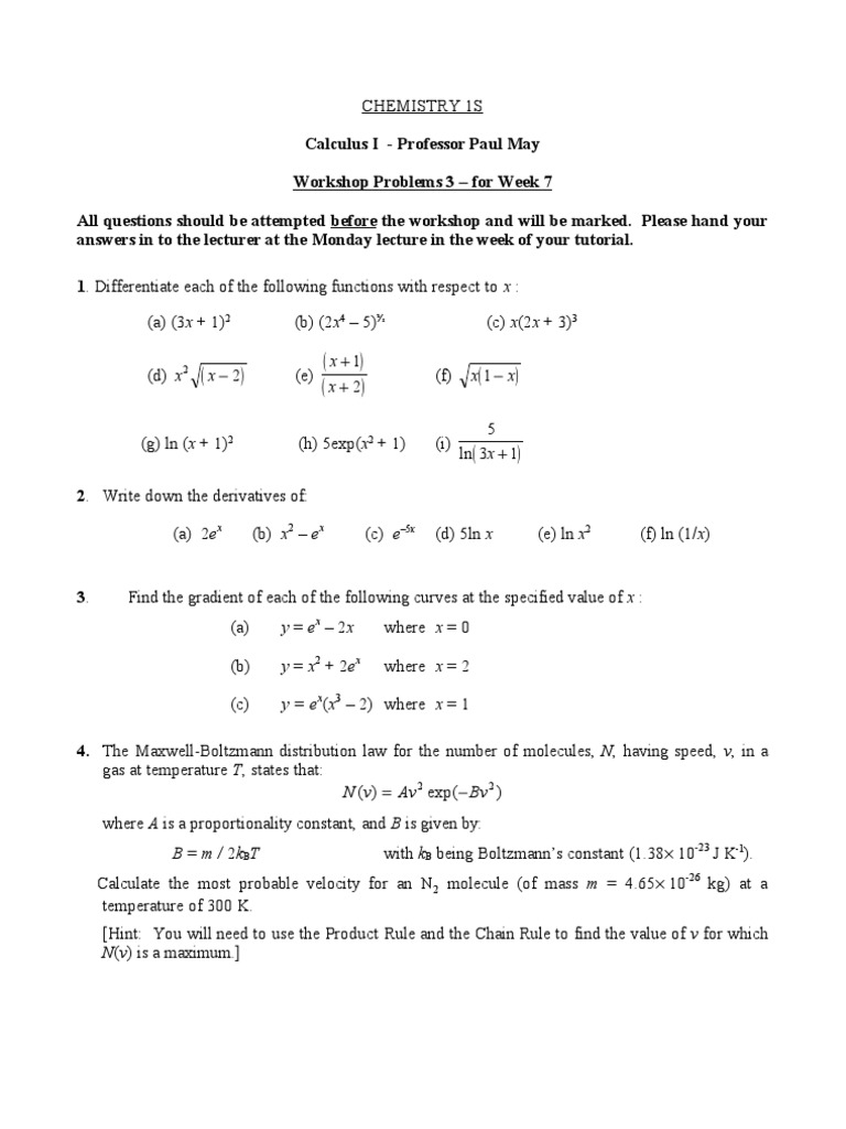 Calculus I Workshop Problems Week 7 | PDF | Teaching Methods & Materials
